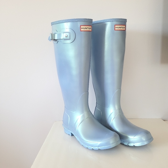 Hunter | Shoes | Hunter Nebula Wellies Light Blue Tall Rain Boots ...